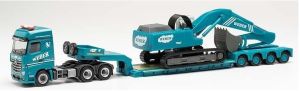 Miniature MERCEDES Arocs 6x4 avec porte engins et pelle LIEBHERR R 954 ...